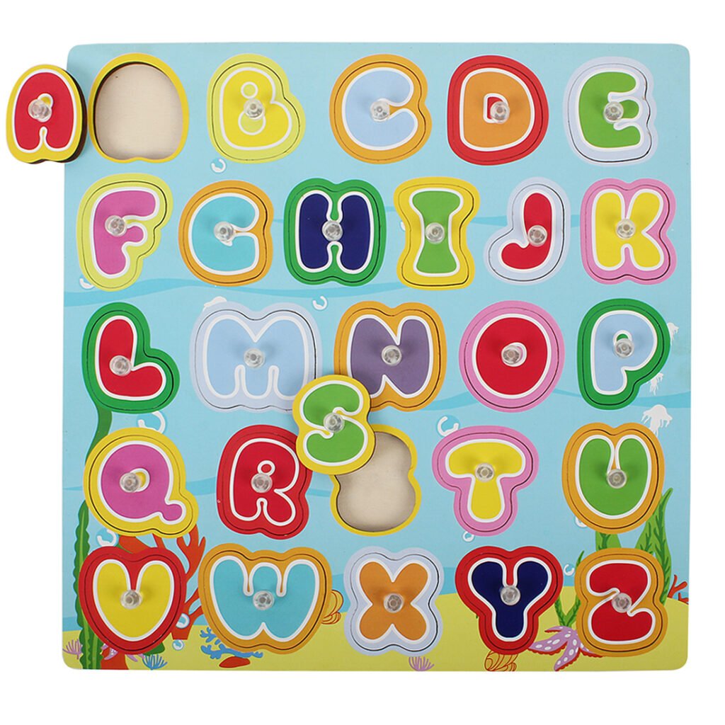 Wooden Handle Board Puzzle, Peg Puzzle, 26 Alphabet Letters, ABC ...