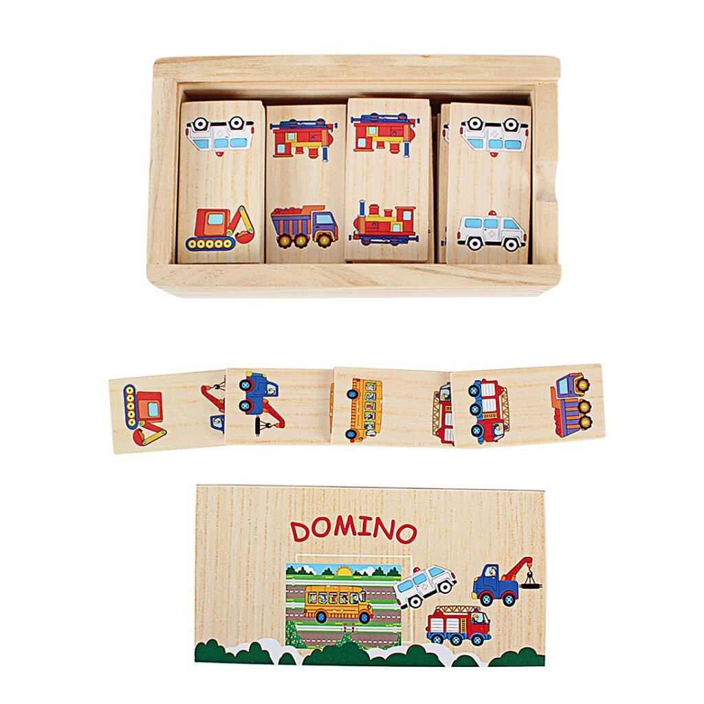 Wooden Dominoes Puzzles Transport Game Wooden Blocks Early Education